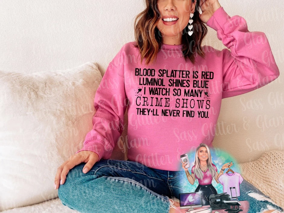 Blood splatter is red luminol shines blue – Sass Glitter and Glam
